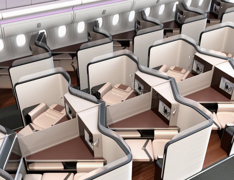 Luxury Business Class Suites Interior. Reclining Seat in Fully Flat ...