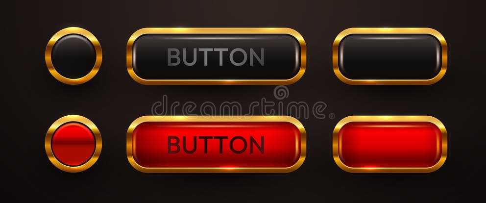 Luxury Button Set. Glossy Gold Buttons Stock Vector - Illustration of ...