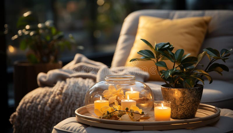 Luxury Candlelight Illuminates a Comfortable Living Room with Elegant ...