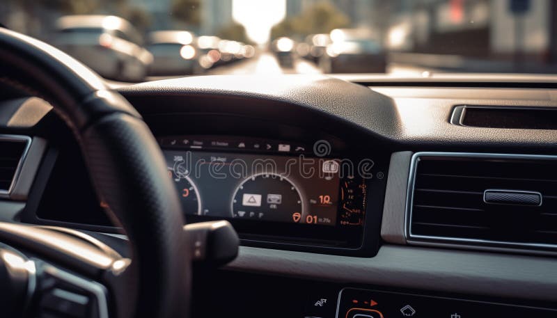 Luxury Car Dashboard Illuminated with Blue Lighting Generated by AI ...