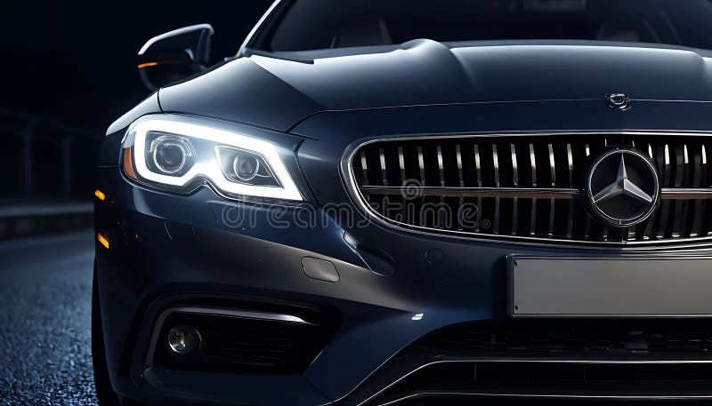 Luxury Car Headlight Close-Up at Night in High Resolution Stock ...