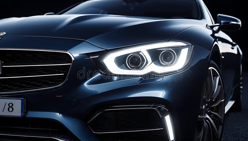 Luxury Car Headlight Close-Up at Night in High Resolution Stock ...