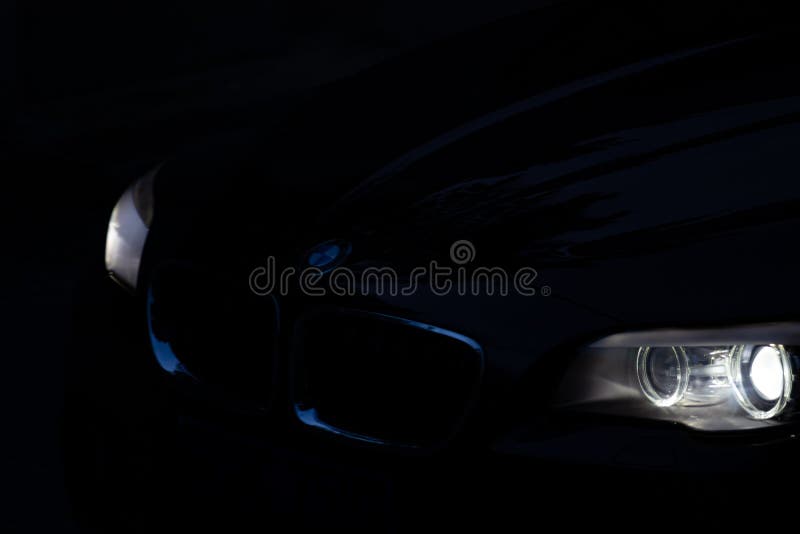 Luxury Car Headlights Beam Driving Fast Stock Photo - Image of design ...