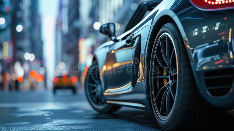 Luxury Car with High-Performance Brake Pads Against Sleek Urban ...