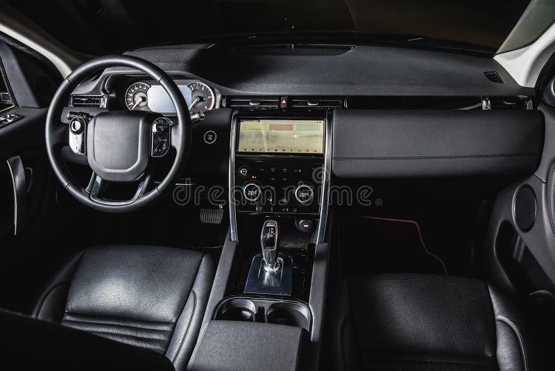 Luxury Car Inside, Automatic Gear Stick of a Modern Car. Dark Leather ...