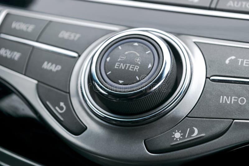 Luxury Car Inside. Interior of Prestige Modern Car. Black Perforated ...