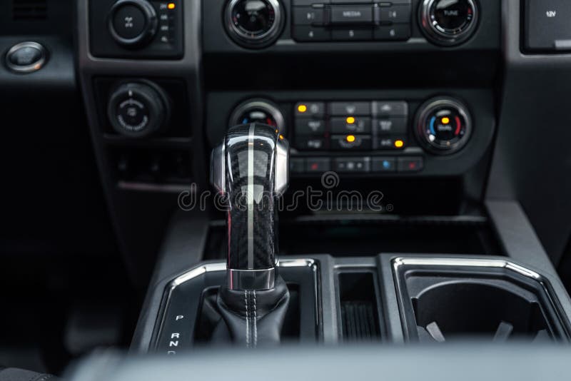 Luxury Car Interior. Control Panel, Radio System, Shift Lever ...
