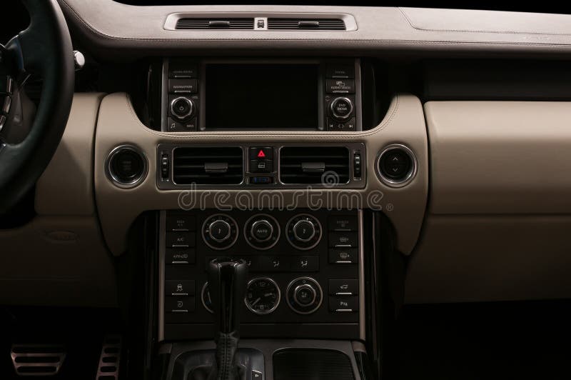 Luxury Car Interior. Multimedia Screen and Control Buttons. Modern Car ...