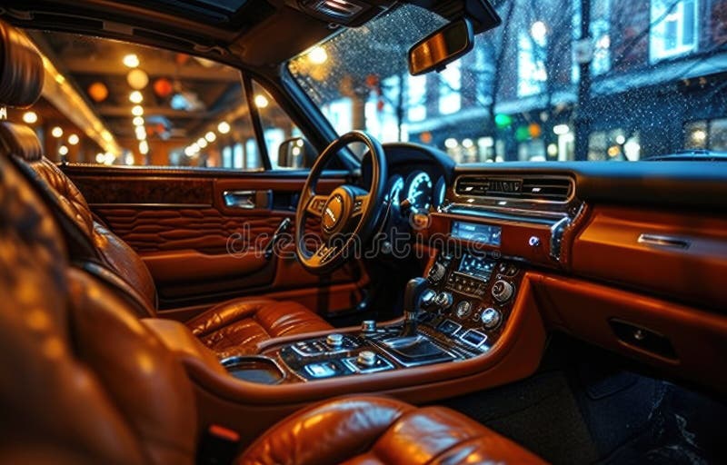 Luxury Car Interior at Night Stock Illustration - Illustration of ...