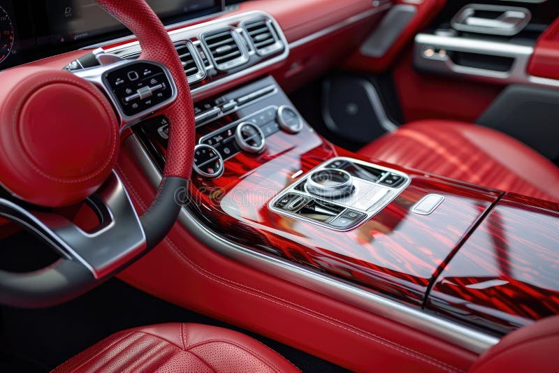Luxury Car Interior with Red Leather Upholstery Stock Illustration ...