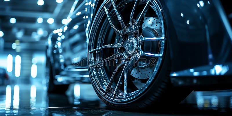 Luxury Car Wheel, Showroom, Night, Chrome Stock Illustration ...