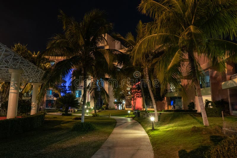 Luxury Caribbean Resort at Night, Dawn Time Stock Photo - Image of ...