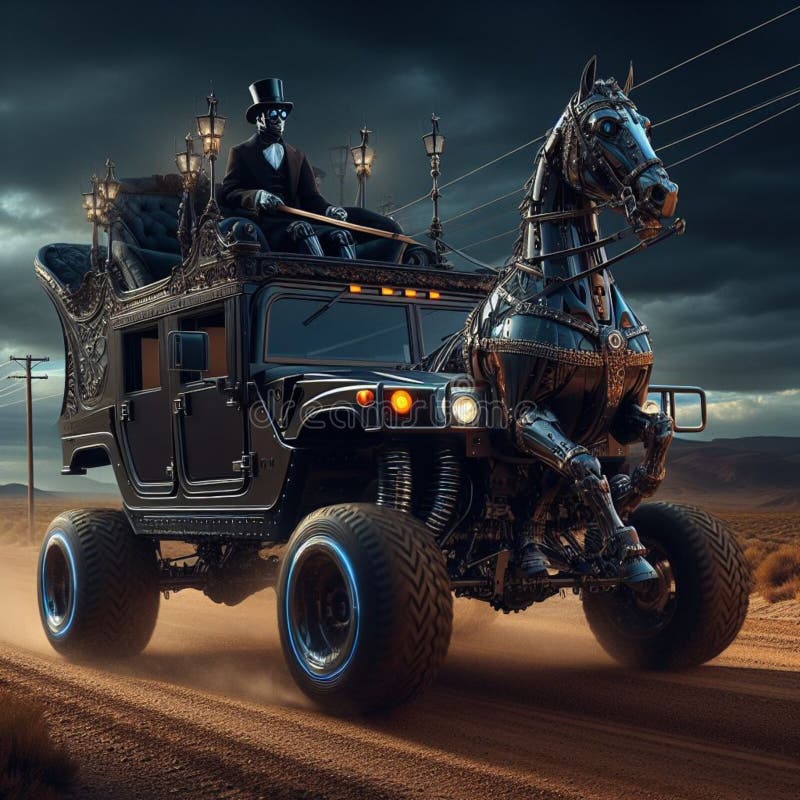 Luxury Carriage Driven by Robot Pulled by Horse from Petrol Suv ...
