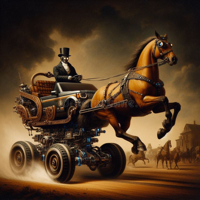 Luxury Carriage Driven by Robot Pulled by Horse from Petrol Suv ...