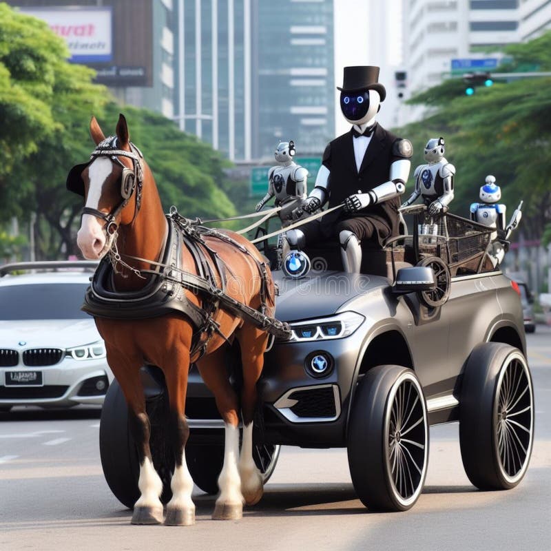 Luxury Carriage Driven by Robot Pulled by Horse from Petrol Suv ...