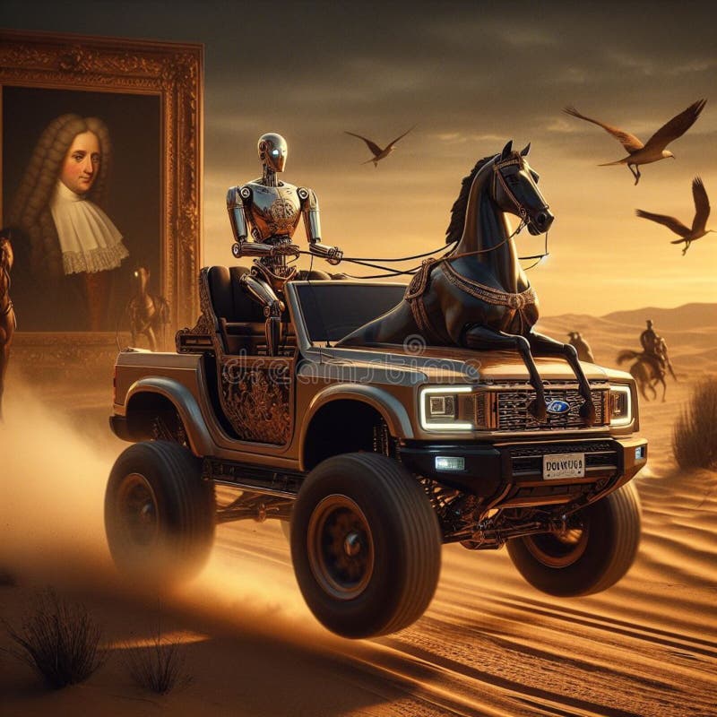 Luxury Carriage Driven by Robot Pulled by Horse from Petrol Suv ...