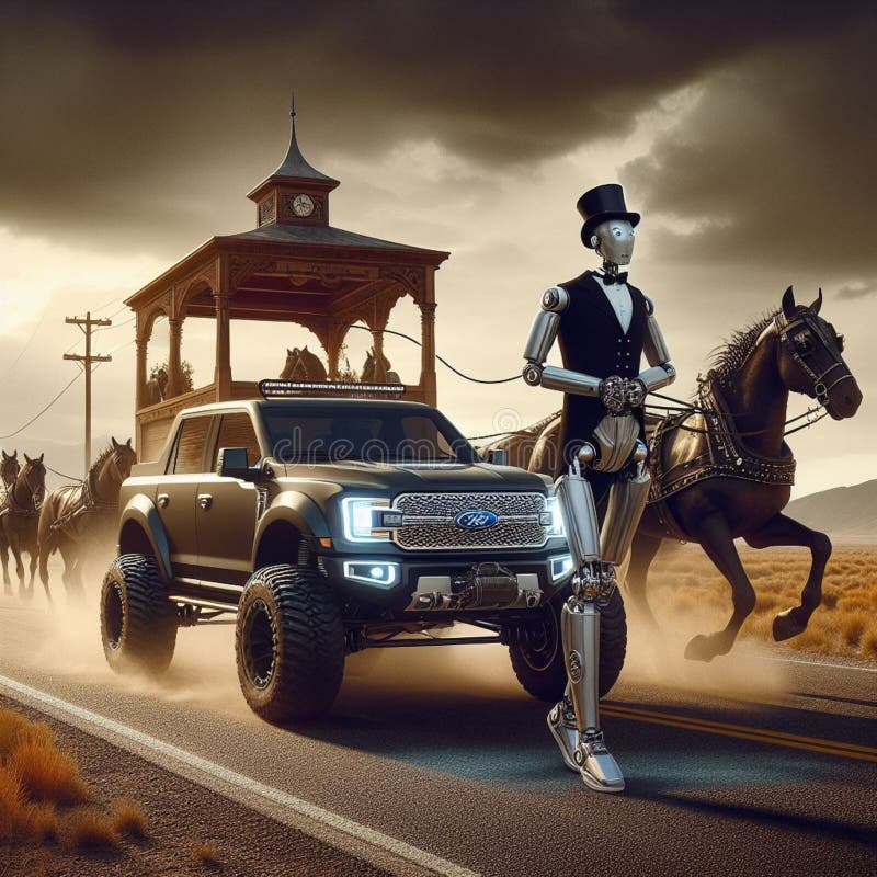 Luxury Carriage Driven by Robot Pulled by Horse from Petrol Suv ...