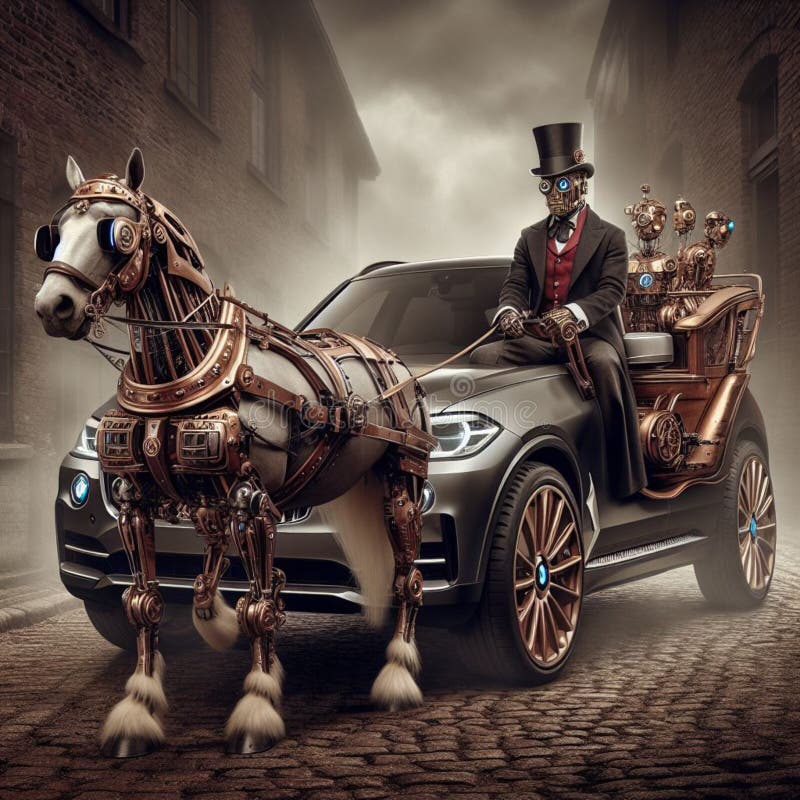 Luxury Carriage Driven by Robot Pulled by Horse from Petrol Suv ...