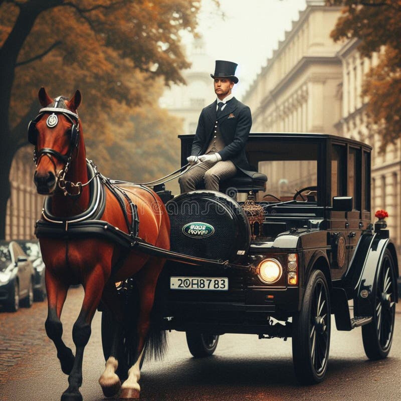 Luxury Carriage Driven by Robot Pulled by Horse from Petrol Suv ...