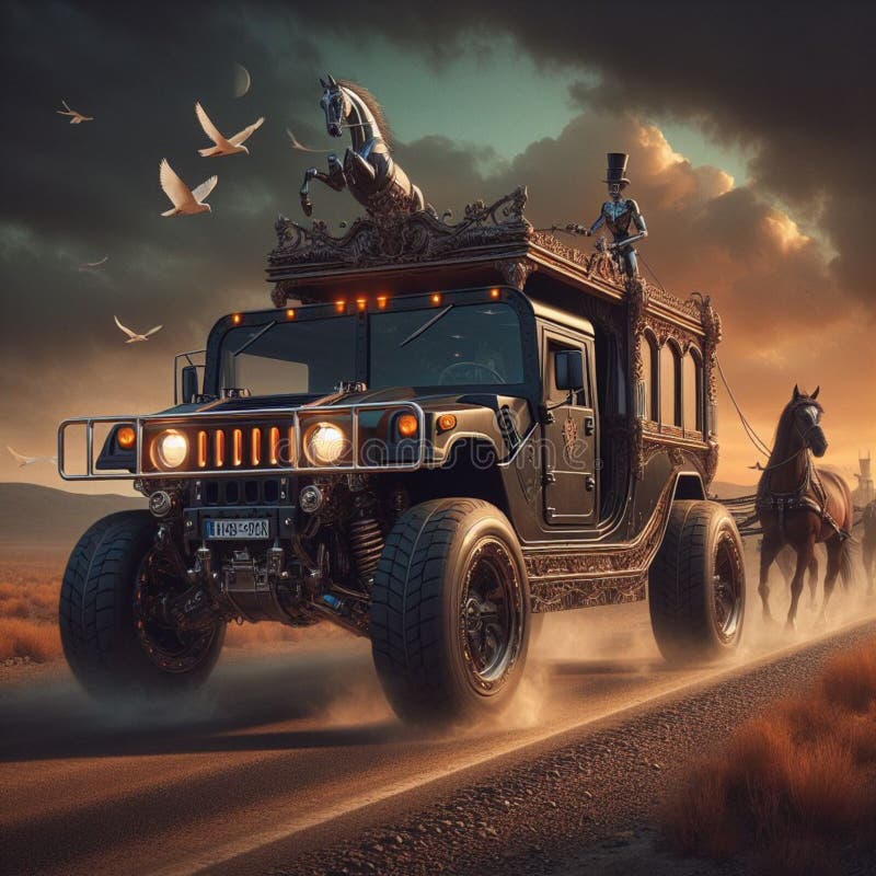 Luxury Carriage Driven by Robot Pulled by Horse from Petrol Suv ...