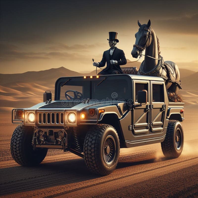 Luxury Carriage Driven by Robot Pulled by Horse from Petrol Suv ...