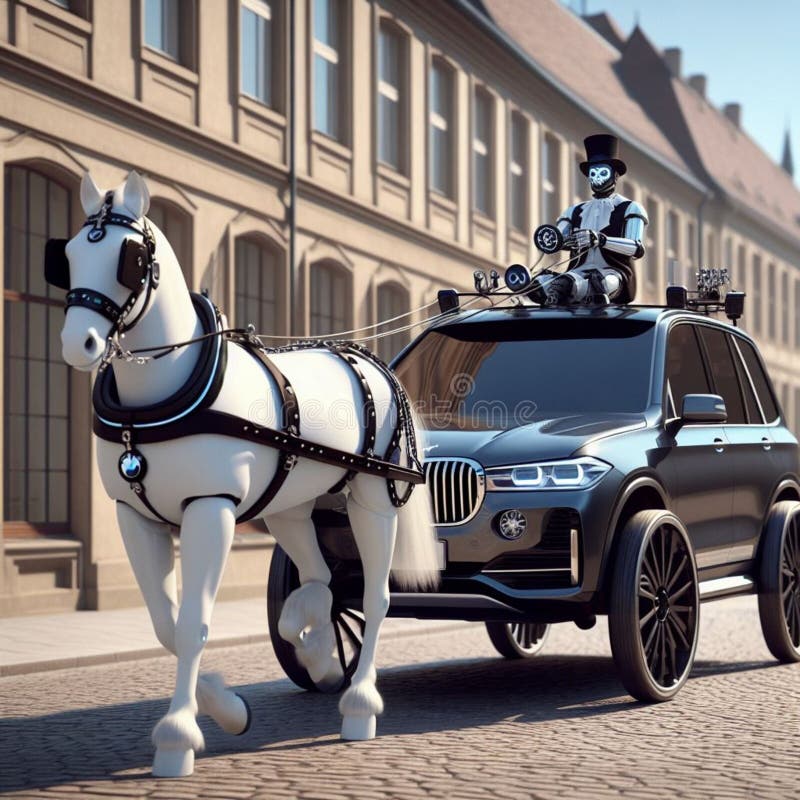 Luxury Carriage Driven by Robot Pulled by Horse from Petrol Suv ...