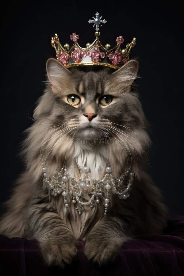 Luxury Cat King with Crown. Generative AI Stock Illustration ...