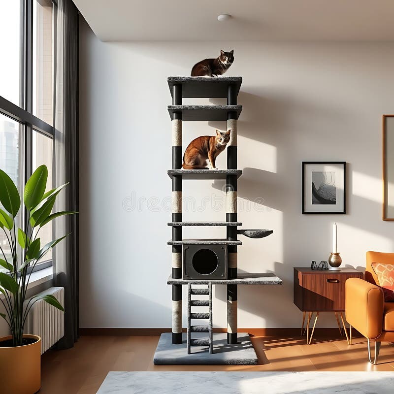 A Luxury Cat Tree with Multiple Levels Located in a Spacious ...