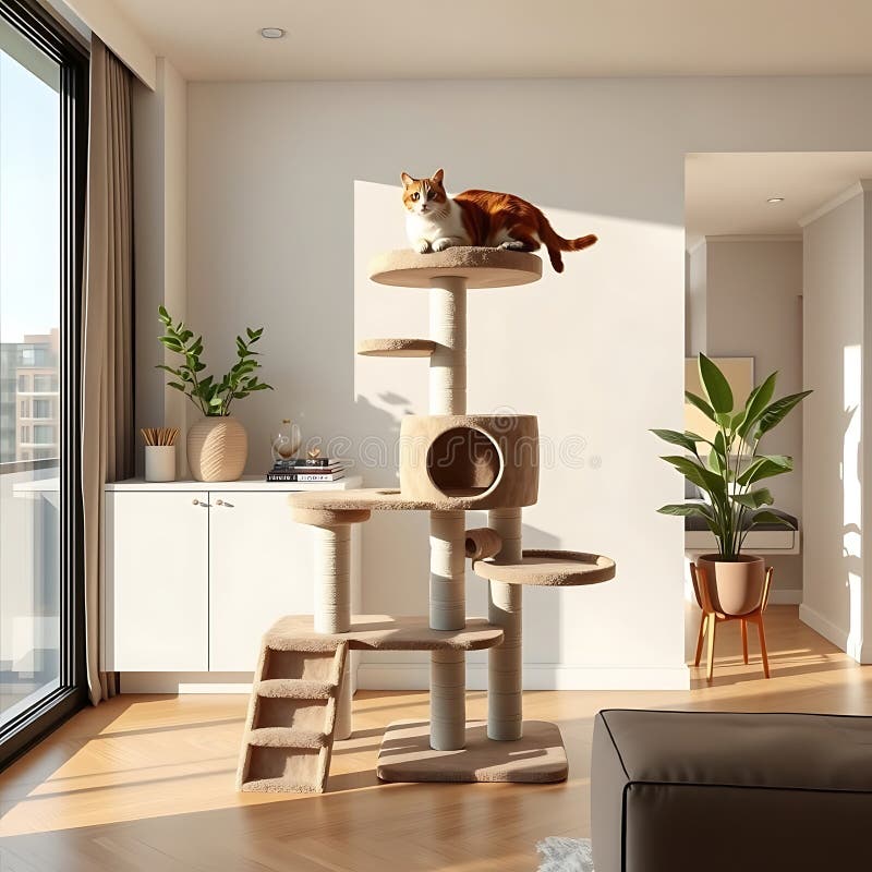 A Luxury Cat Tree with Multiple Levels Located in a Spacious ...