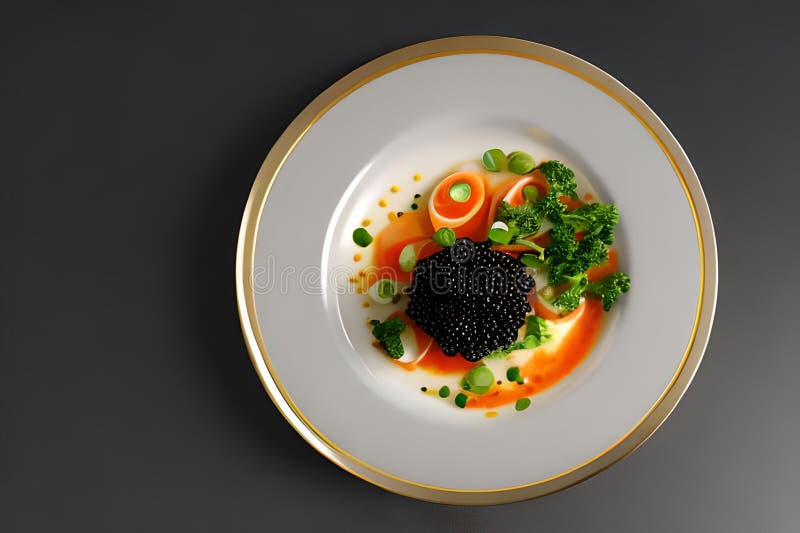Luxury Caviar Food on White Plate Flat Lay Stock Illustration ...