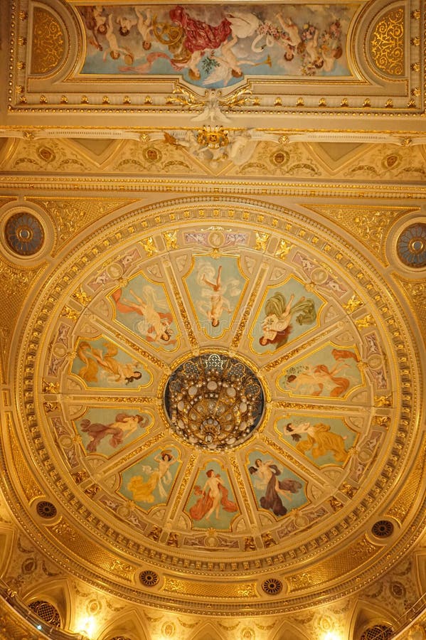 Luxury Ceiling in the Interior of the Lviv Opera House. Editorial ...