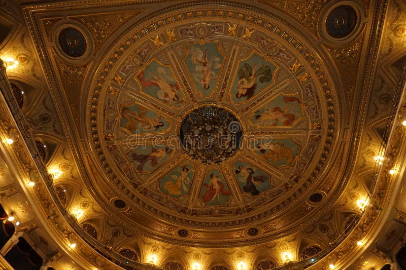 Luxury Ceiling in the Interior of the Lviv Opera House. Editorial Stock ...