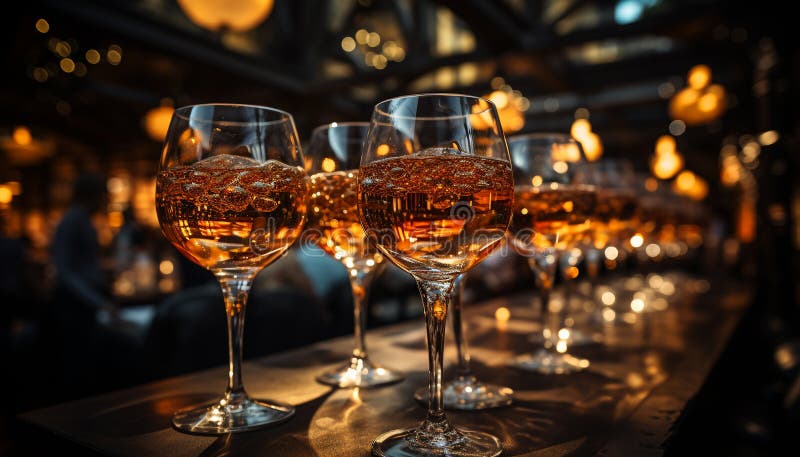 Luxury Celebration, Night of Elegance, Wineglass Reflects Romance ...