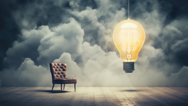 Luxury Chair with a Glowing Light Bulb Above it. 3d Rendering ...