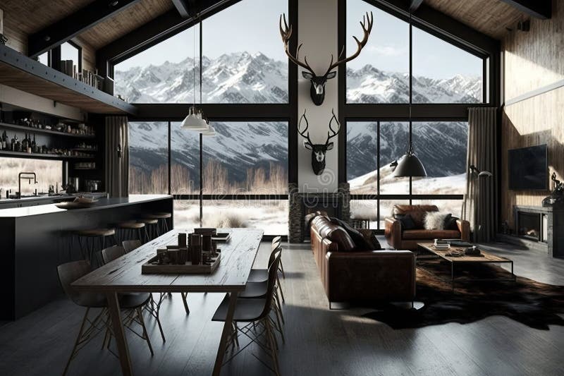 Luxury Chalet with Sleek, Modern Interior and Floor-to-ceiling Windows ...