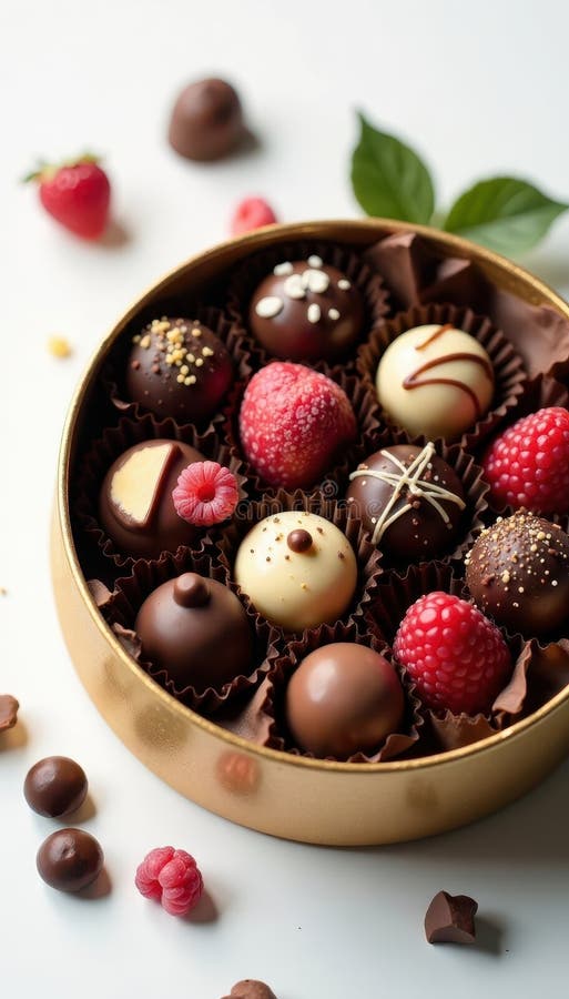 Luxury Chocolate Assortment in a Decorative Box, White Background , Bow ...