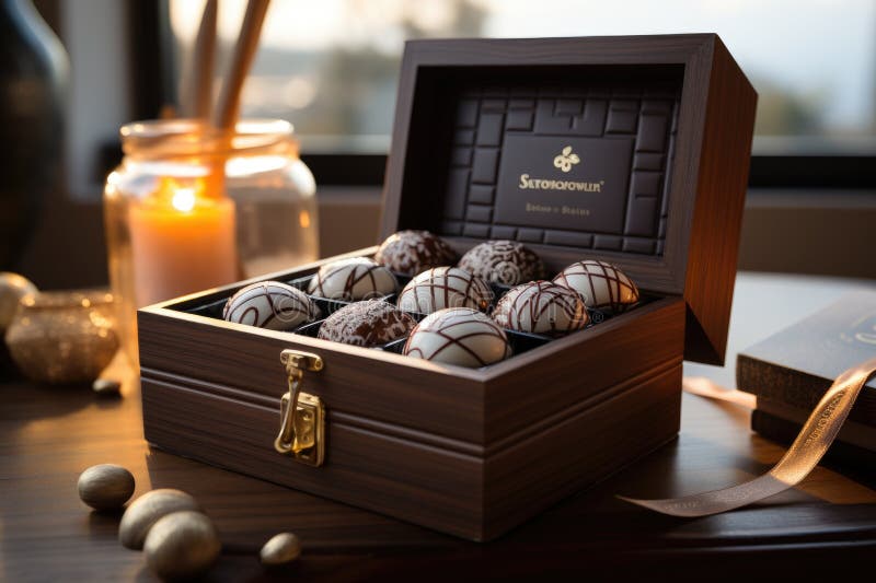 Luxury Chocolate Box in Rustic Wood Bottom Stock Illustration ...