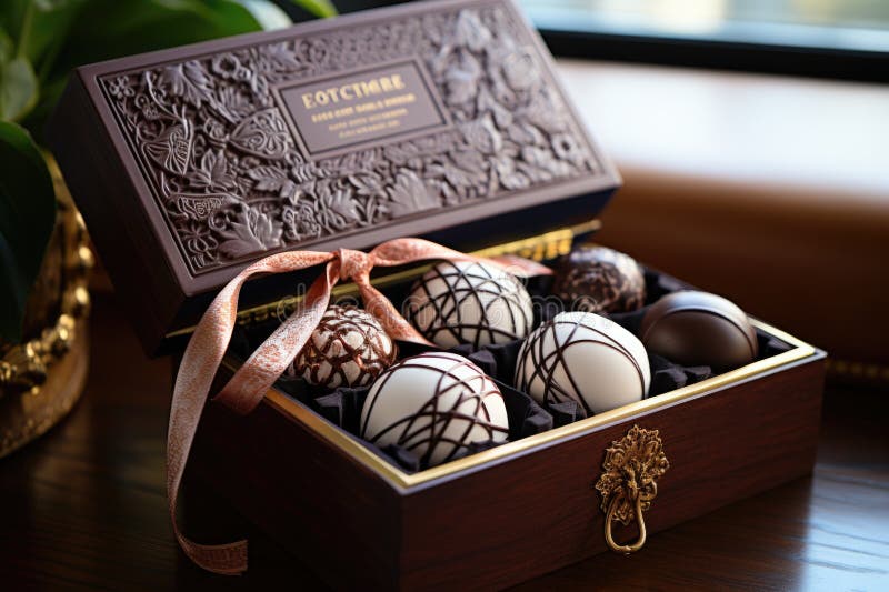 Luxury Chocolate Box in Rustic Wood Bottom Stock Illustration ...