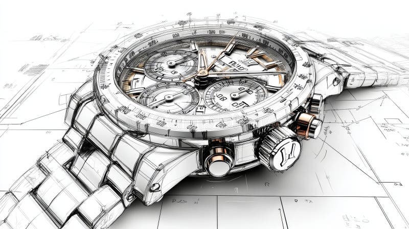 Luxury Chronograph Watch Design with Technical Drawing Details for ...