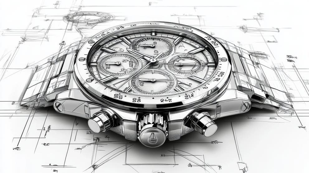 Luxury Chronograph Watch Technical Drawing for Design Enthusiasts Stock ...