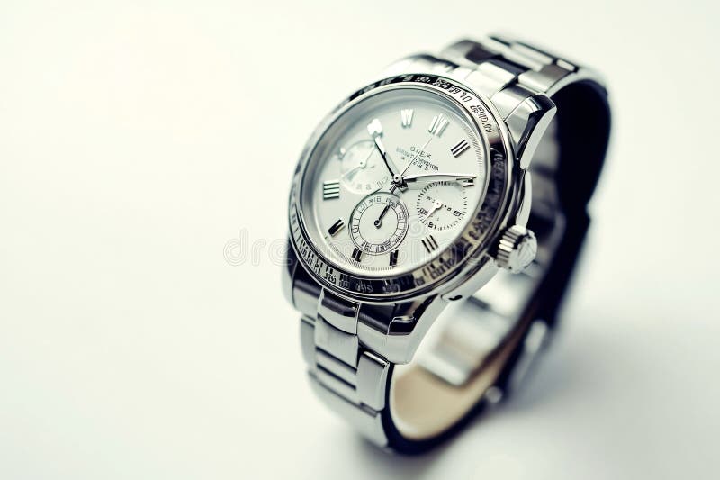 Luxury Chronograph Watch on White Background Displaying Time Stock ...