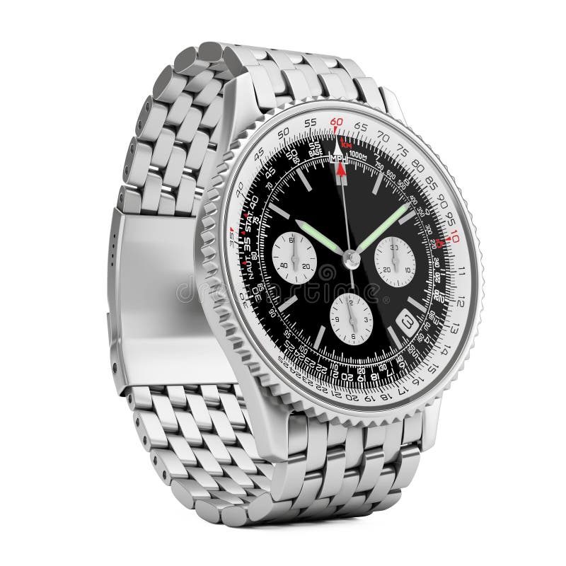 Luxury Classic Analog Men`s Wrist Silver Watch. 3d Rendering Stock ...