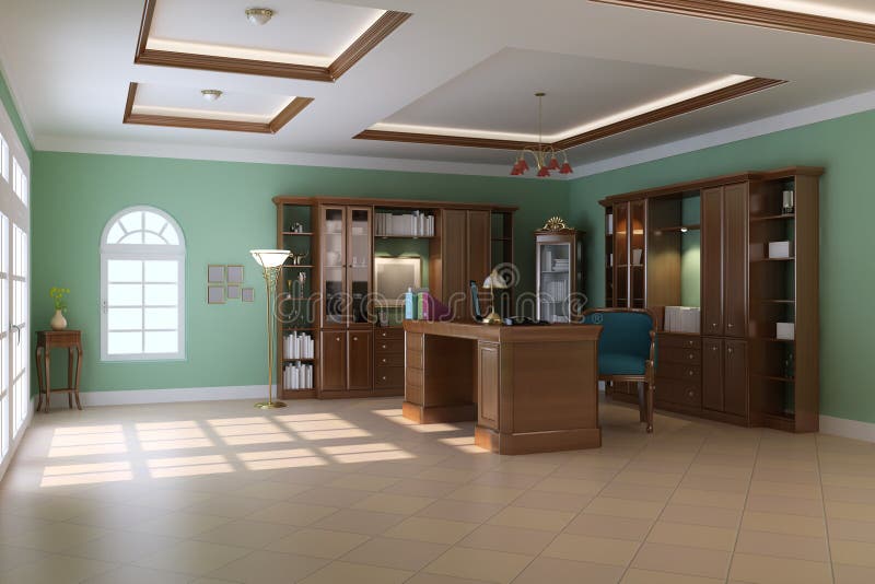 Luxury classic study room stock illustration. Illustration of interior ...