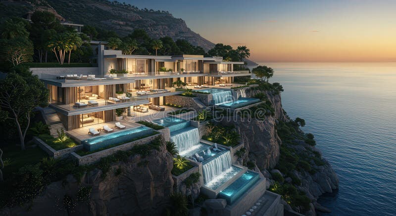 Luxury Cliffside Villa with Cascading Pools and Ocean Views Stock ...