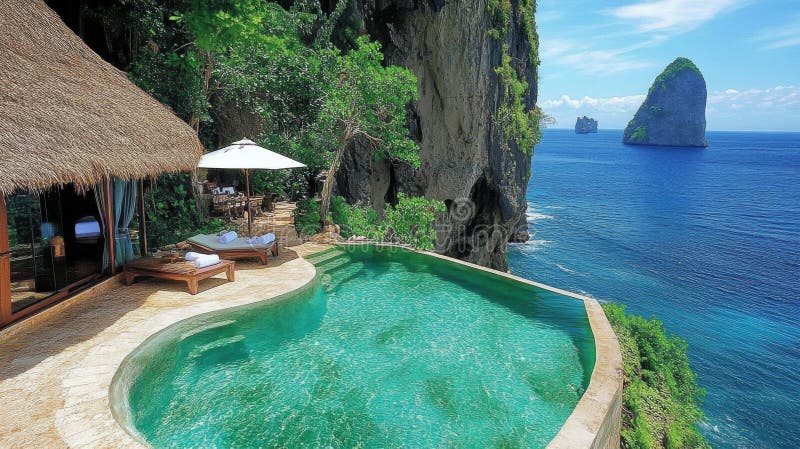 Luxury Cliffside Villa with Infinity Pool and Ocean View Stock Image ...