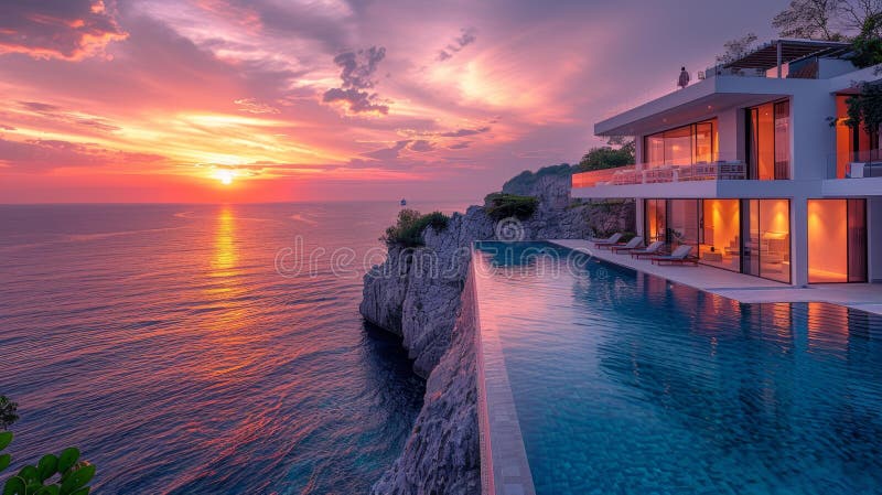 Luxury Cliffside Villa with Infinity Pool at Sunset - Generative Ai ...