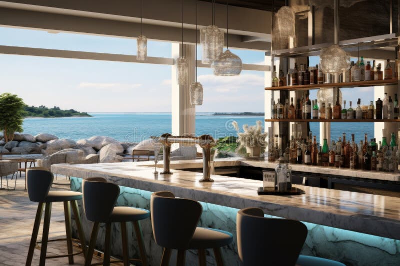 Luxury Coastal Bar with Panoramic Seaview and Modern Design. Generative ...