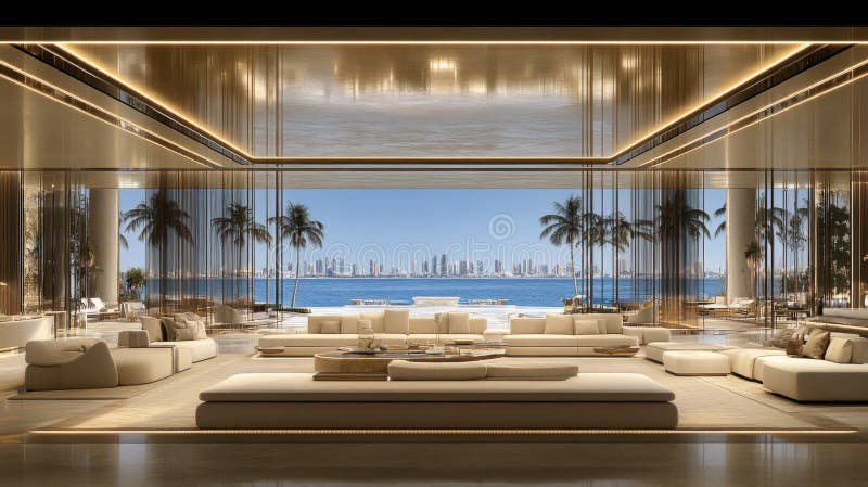 Luxury Coastal Living Room with Panoramic Ocean View Stock Photo ...