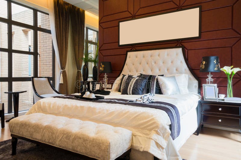 Luxury comfortable bedroom stock photo. Image of mirror - 35733042