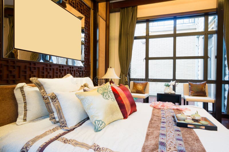 Luxury comfortable bedroom stock photo. Image of door - 35731646